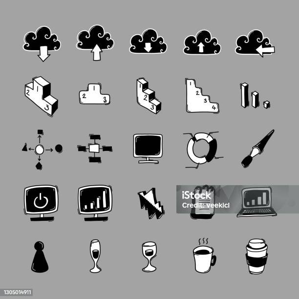 Ikon Doodle Vektor Bisnis Ditetapkan Gambar Ilustrasi Sketsa Garis