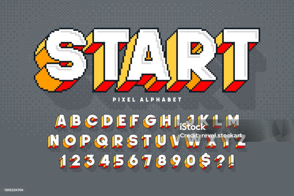 Pixel Vektor Alfabet Design Stiliserad Som I 8bitars Spel Hög Kontrast