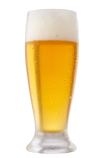 Ice Cold Beer Glass With Water Drops Condensation Pint Beer Glass Isolated On White Background