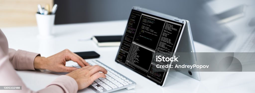 Programmer Woman Coding On Laptop Screen Stock Photo - Download Image ... Programmer Woman Coding On Laptop Screen Stock Photo - Download Image ...