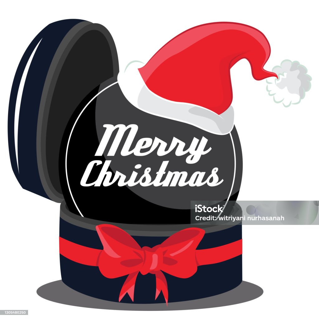 Merry Christmas Background With Big Pink Ribbon And Santa Hat