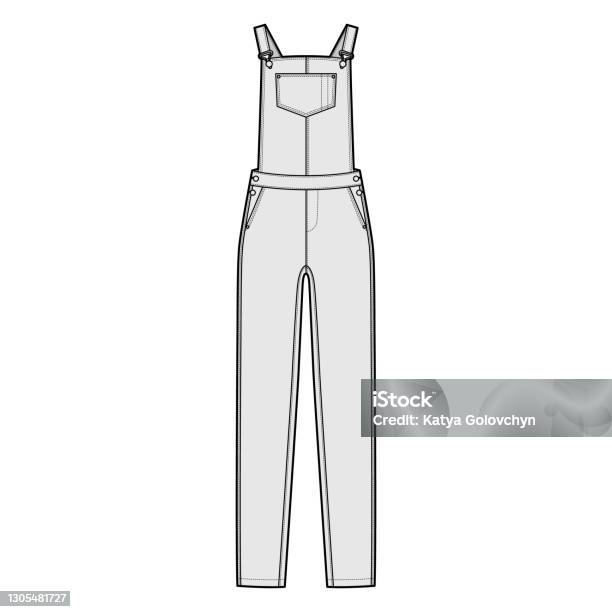 Dungaree Denim Combinaison Globale Illustration De Mode Technique Avec