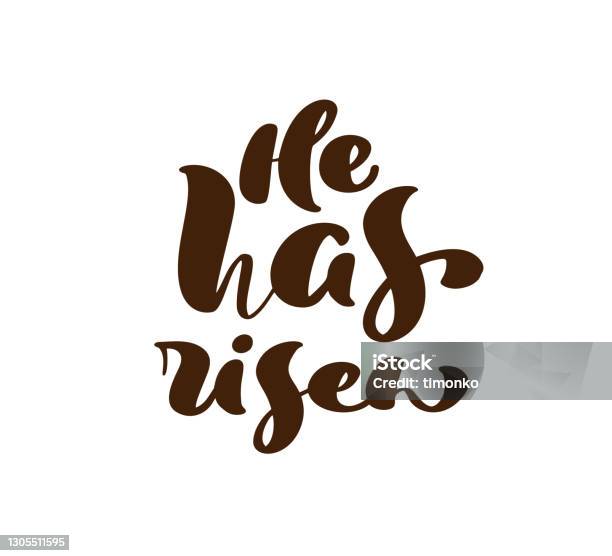 Tangan Digambar Dia Telah Bangkit Teks Paskah Kaligrafi Huruf Vector