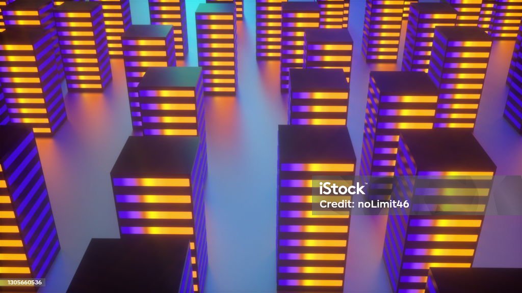3d Rendering Bangunan Teknologi Di Kota Malam Kota Futuristik Dengan