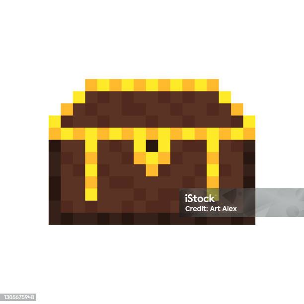 Coffre Dor Pixel Art Style De Jeu Rétro Illustration Vectorielle