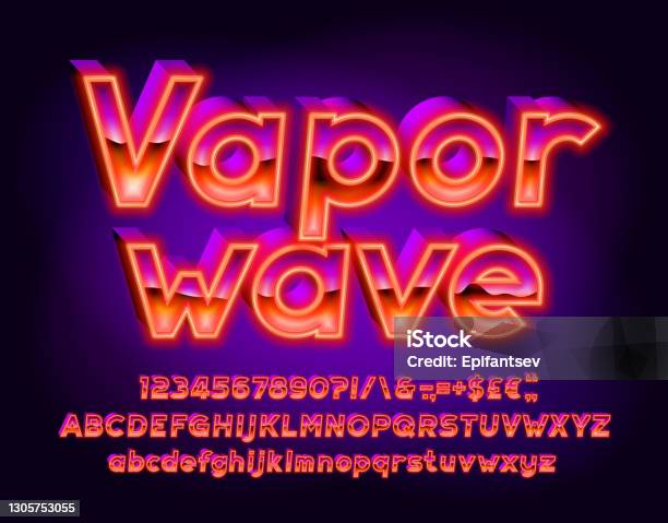 Font Alfabet Vaporwave Huruf Efek 3d Angka Dan Tanda Baca Huruf Besar