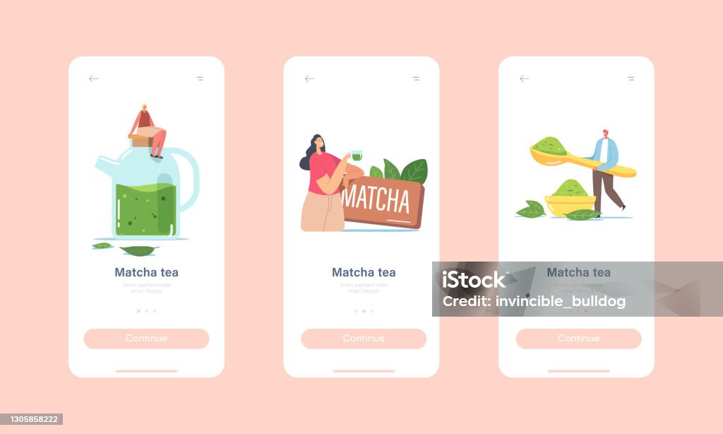 Orang Minum Matcha Tea Halaman Aplikasi Seluler Onboard Screen Template