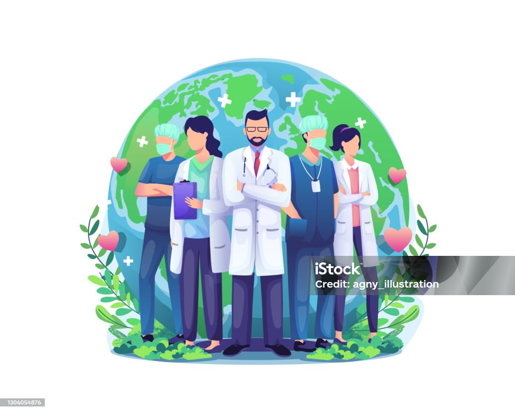 Konsep Ilustrasi Hari Kesehatan Sedunia Dengan Sekelompok Staf Dokter