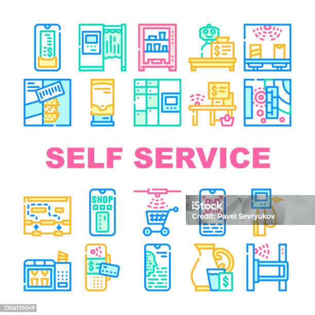Self Service Buying Collection Icons Set Vector Stock Illustration ... Self Service Buying Collection Icons Set Vector Stock Illustration ...