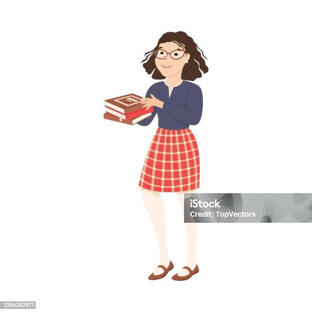 Guru Sekolah Wanita Atau Pendidik Di Rok Kotakkotak Memegang Tumpukan ... Guru Sekolah Wanita Atau Pendidik Di Rok Kotakkotak Memegang Tumpukan ...