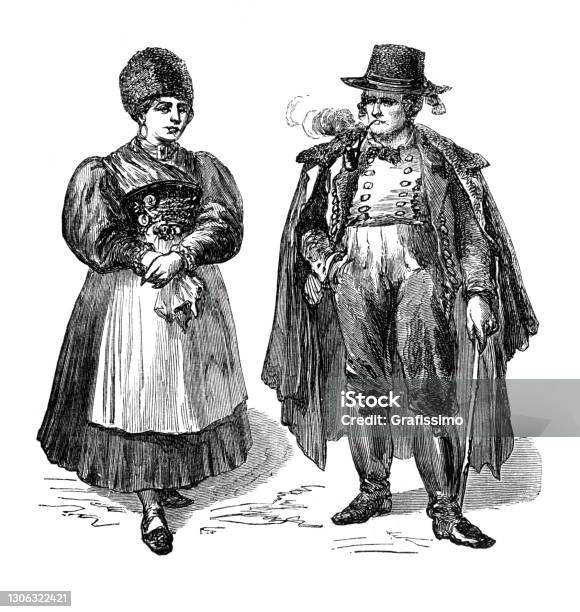 Pasangan Dengan Pakaian Tradisional Di Bavaria Jerman 1862 Ilustrasi ... Pasangan Dengan Pakaian Tradisional Di Bavaria Jerman 1862 Ilustrasi ...