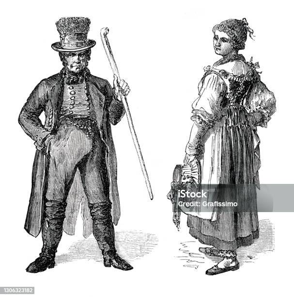 Pasangan Dengan Pakaian Tradisional Di Bavaria Jerman 1862 Ilustrasi ... Pasangan Dengan Pakaian Tradisional Di Bavaria Jerman 1862 Ilustrasi ...