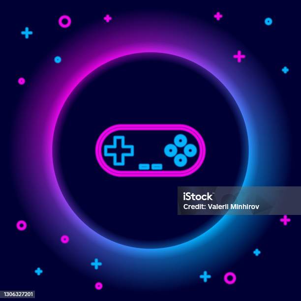 Vetores De Linha Neon Brilhante Ícone Gamepad Isolado No Fundo Preto
