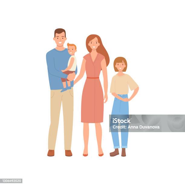 Glückliche Familie Vater Mutter Sohn Und Tochter Zusammen ... Glückliche Familie Vater Mutter Sohn Und Tochter Zusammen ...