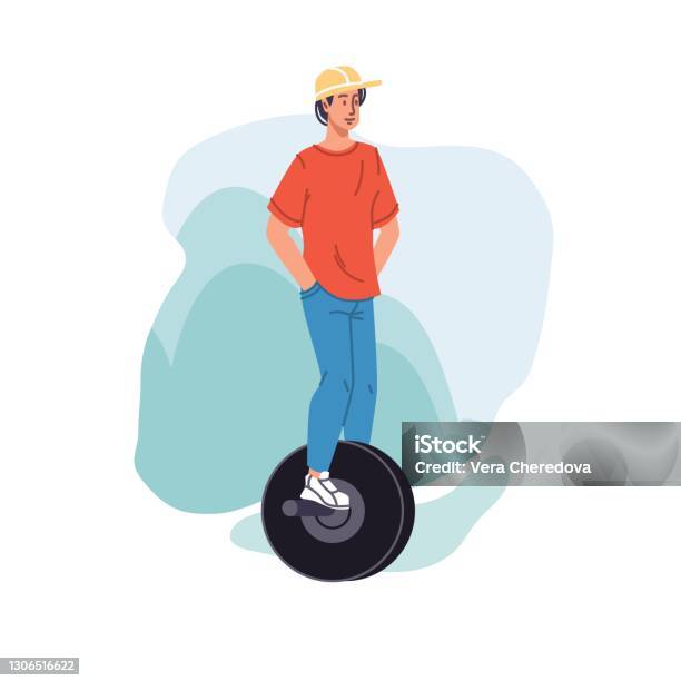 Unicycle Plat De Conduite De Garçon De Dessin Animé Concept