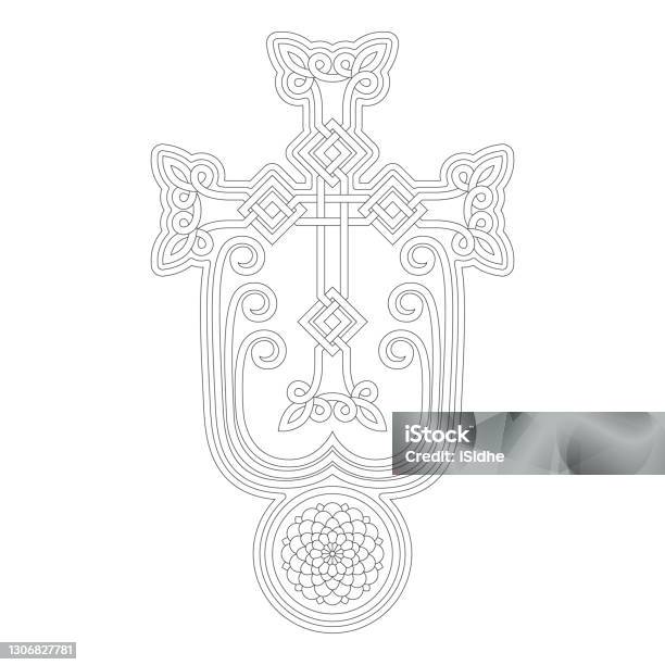 Icône Vectorielle Avec Lancien Symbole Arménien Khachkar Pierre De