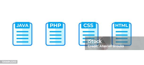 Java Php Css Html Code Vector Icons On White Stock Illustration Download Image Now Cascading 4054