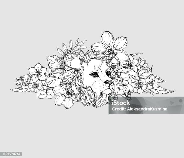 Lion Tiré À La Main De Doodle Dencre Sur Le Fond Blanc Page De