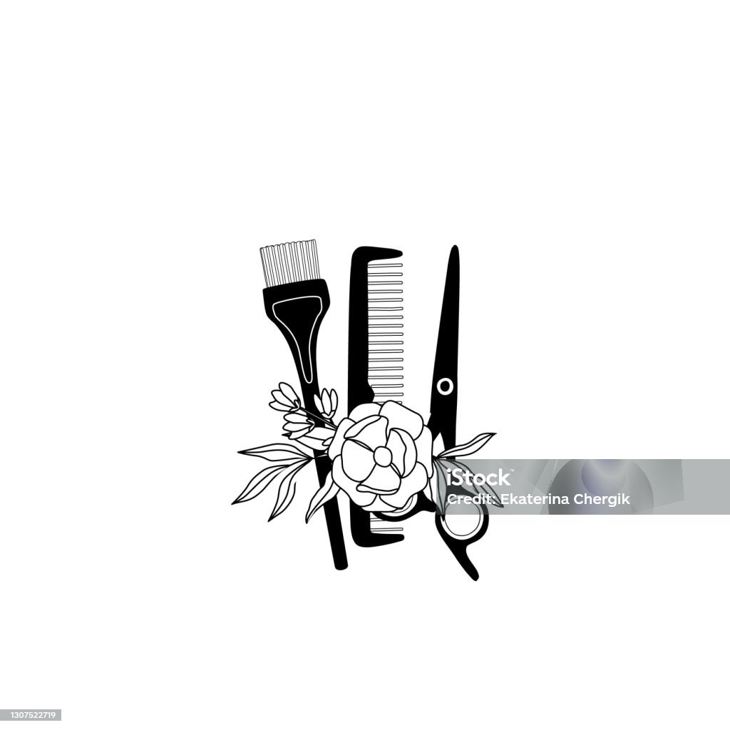 Gunting Penataan Rambut Sisir Sikat Pewarna Rambut Dan Bunga Logo Dalam