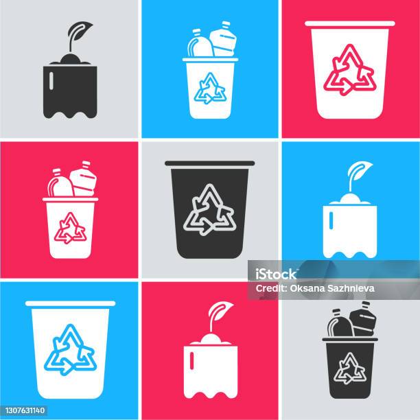 Atur Sprout Dalam Botol Keranjang Sampah Dengan Simbol Daur Ulang Dan