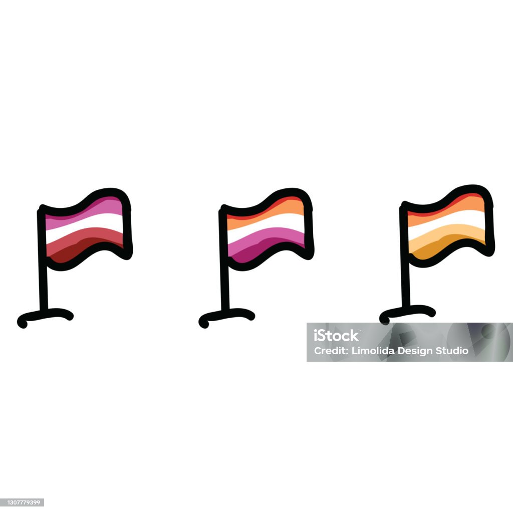 Süße Lesbische Flagge Set Cartoon Vektor Illustration Motiv Hand