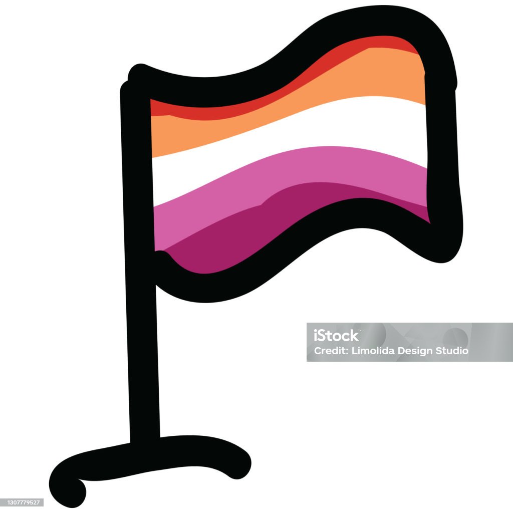 Süße Lesbische Flagge Cartoon Vektor Illustration Motiv Hand Gezeichnet