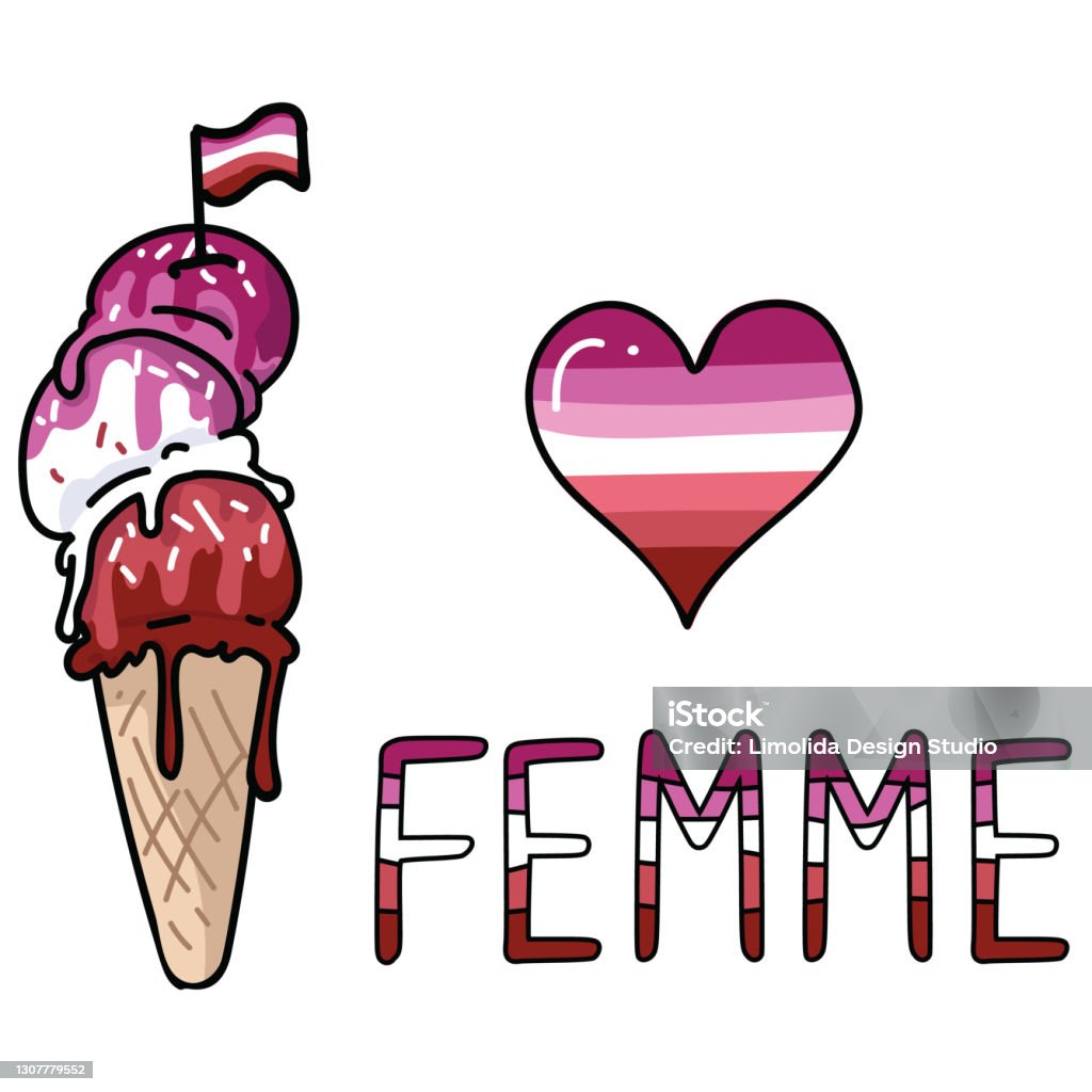 Cute Lesbian Ice Cream Cone Cartoon Vector Illustration Motif Lgbtq Bi