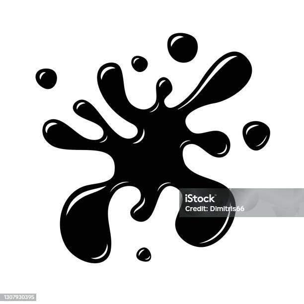 Éclaboussure Noire De Blob Dencre Boue Disolement Sur Le Fond Blanc