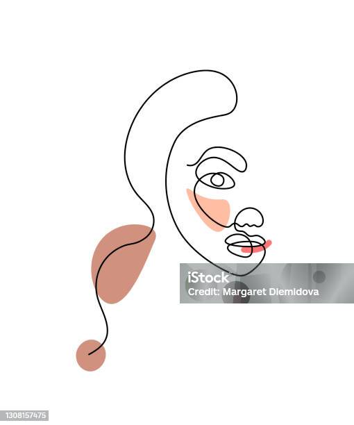 Abstract Face One Line Drawing Portrait Minimalistic Style Fine One