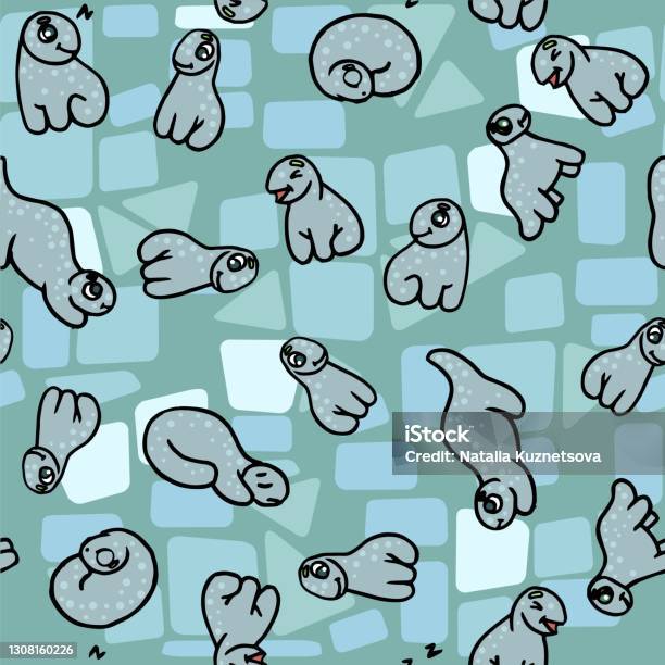 Dinosaurus Lucu Yang Ceria Ilustrasi Dino Mulus Gaya Sketsa Kartun