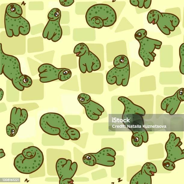 Dinosaurus Lucu Yang Ceria Ilustrasi Dino Mulus Gaya Sketsa Kartun