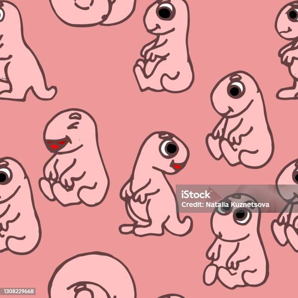 Dinosaurus Lucu Yang Ceria Ilustrasi Dino Mulus Gaya Sketsa Kartun