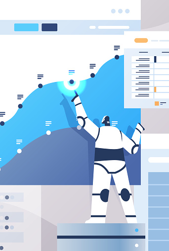 Robot Modern Menganalisis Statistik Grafik Data Keuangan Menganalisis