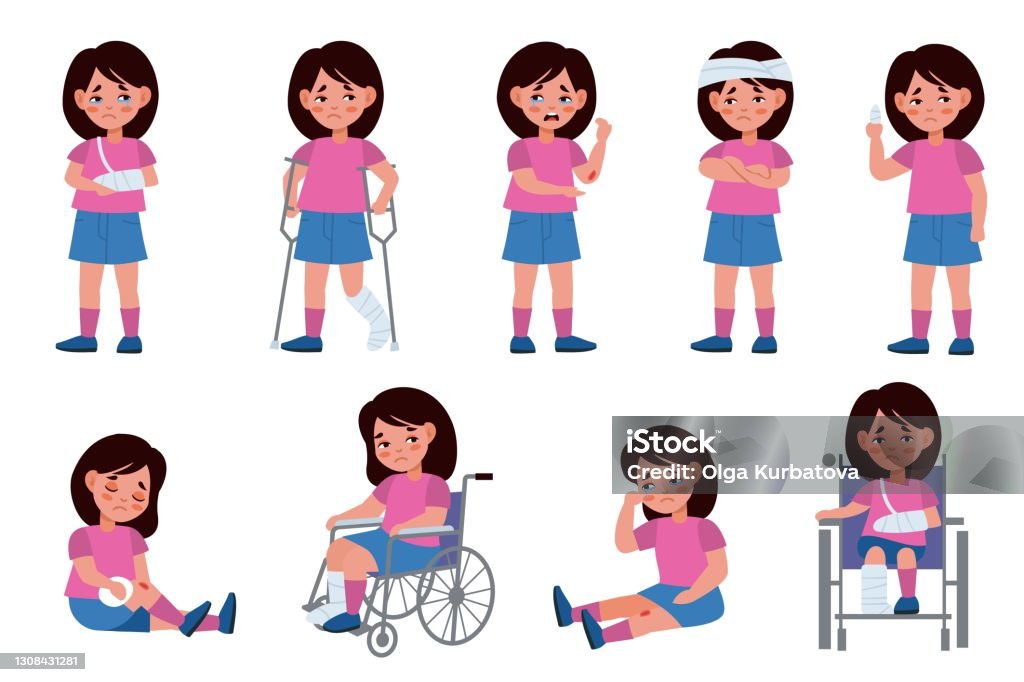 Gadis Dengan Cedera Karakter Anak Dengan Luka Anak Trauma Menggaruk ... Gadis Dengan Cedera Karakter Anak Dengan Luka Anak Trauma Menggaruk ...