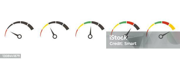 Speedometer Tachometer Indicator Icons Performance Measurement White Background Vector