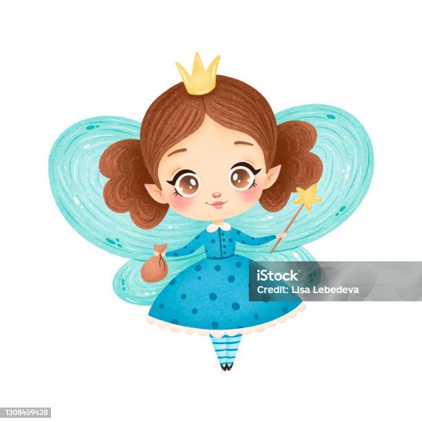 Fée Mignonne De Dent De Dessin Animé Disolement Sur Le Fond Blanc