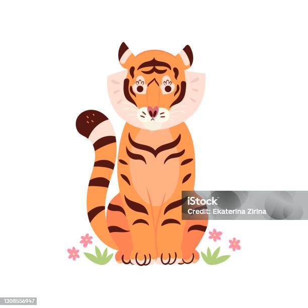 Tigre Mignon De Dessin Animé Disolement Sur Le Fond Blanc Graphiques
