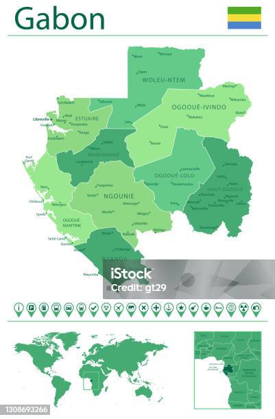 Ilustración De Mapa Detallado De Gabón Y Bandera Gabón En El Mapa Del
