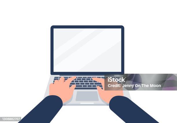 Tangan Mengetik Pada Keyboard Laptop Menggunakan Laptop Digital