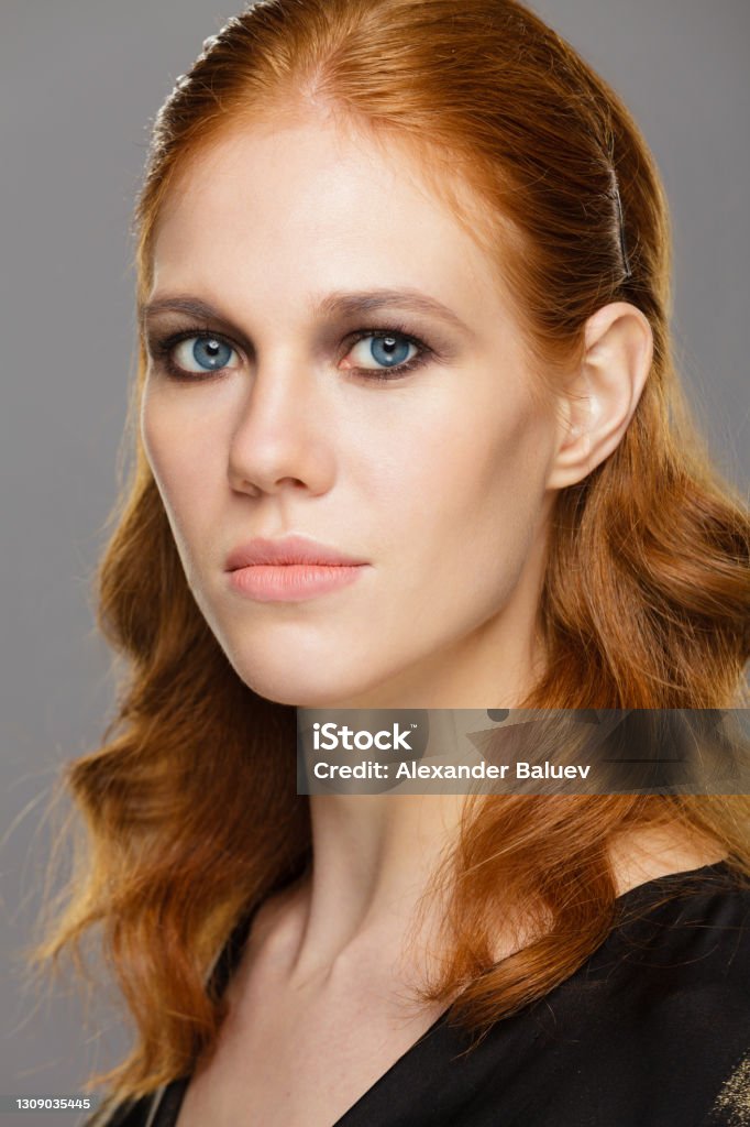 Woman Model Portrait Closeup Female Face Red Hair Woman Portrait Stock