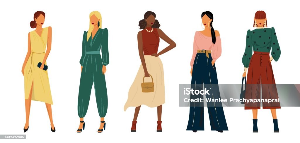 Ilustración De Modelos De Moda En La Ilustración Vectorial De La Ropa