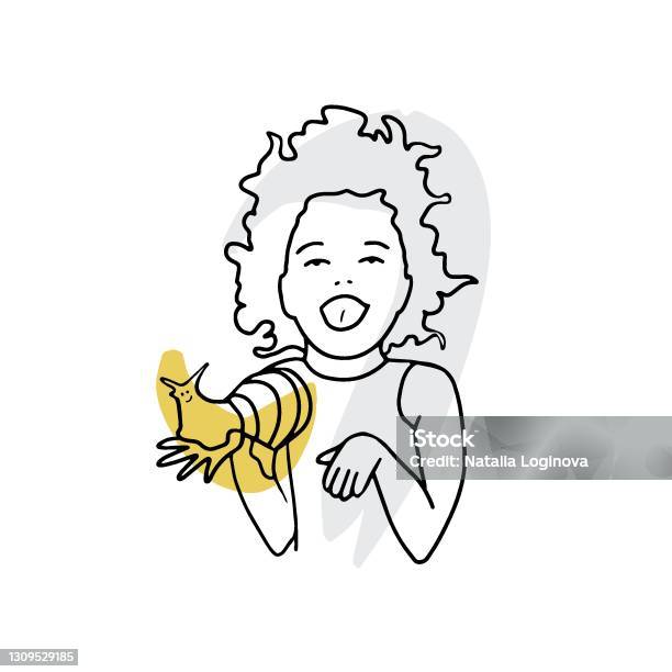 Gambar Abstrak Seorang Gadis Tertawa Ceria Memegang Siput Di Tangannya