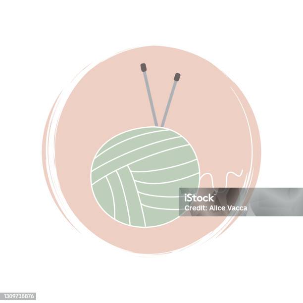 Logo Lucu Atau Vektor Ikon Dengan Bola Benang Dengan Jarum Rajut Di