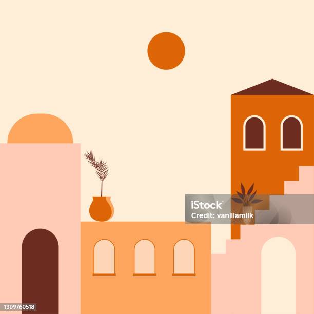 Old City Minimalist Boho Illustration Boho Summer Terracotta Old City