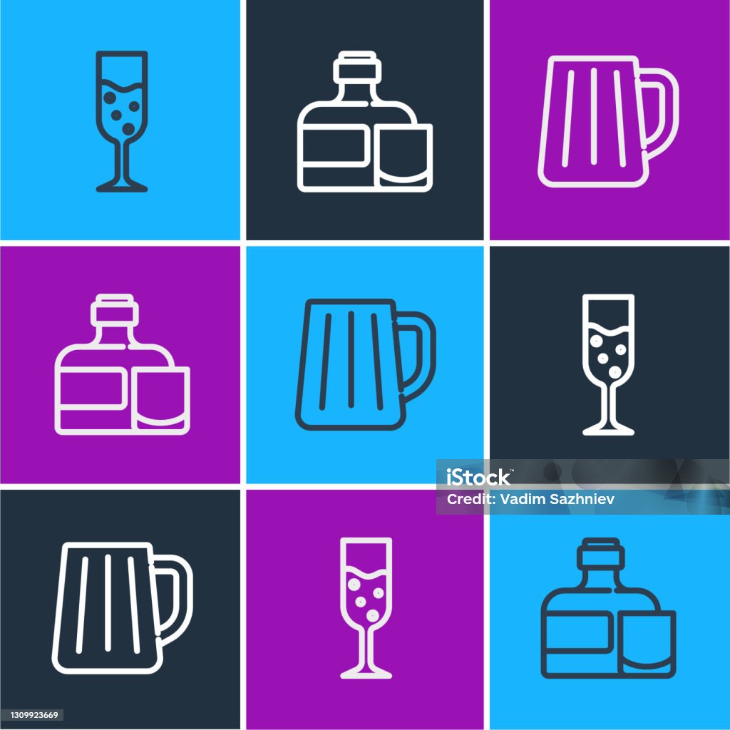 Atur Garis Kaca Sampanye Cangkir Bir Kayu Dan Botol Whiskey Dan Ikon ... Atur Garis Kaca Sampanye Cangkir Bir Kayu Dan Botol Whiskey Dan Ikon ...