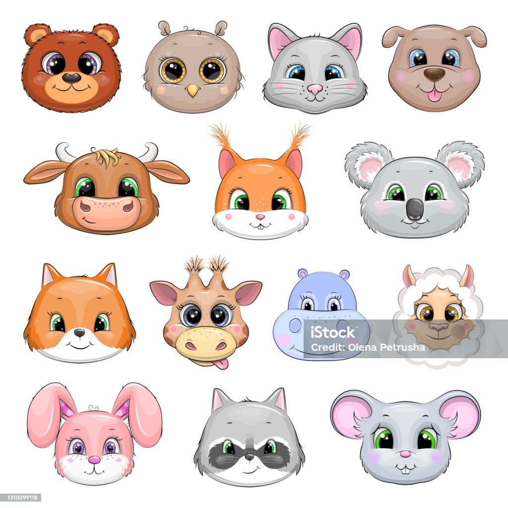 Ilustración de Conjunto De Lindas Cabezas De Animales De Dibujos ... Ilustración de Conjunto De Lindas Cabezas De Animales De Dibujos ...