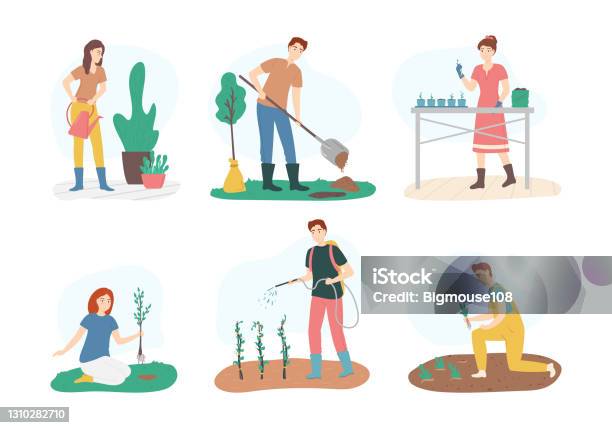 Karakter Warna Kartun Orang Dan Konsep Berkebun Vektor Ilustrasi Stok Unduh Gambar Sekarang