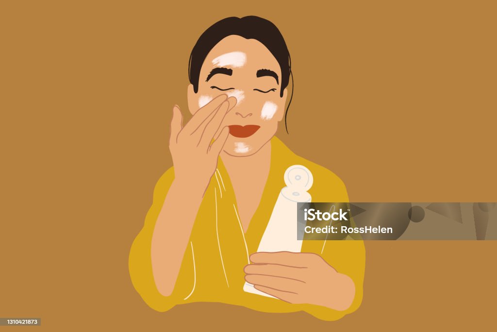 Pretty Woman Making Beauty Routine With Face Stock Illustration