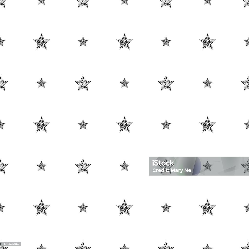 Seamless Cute Pattern With Little Different Black Stars Dots And