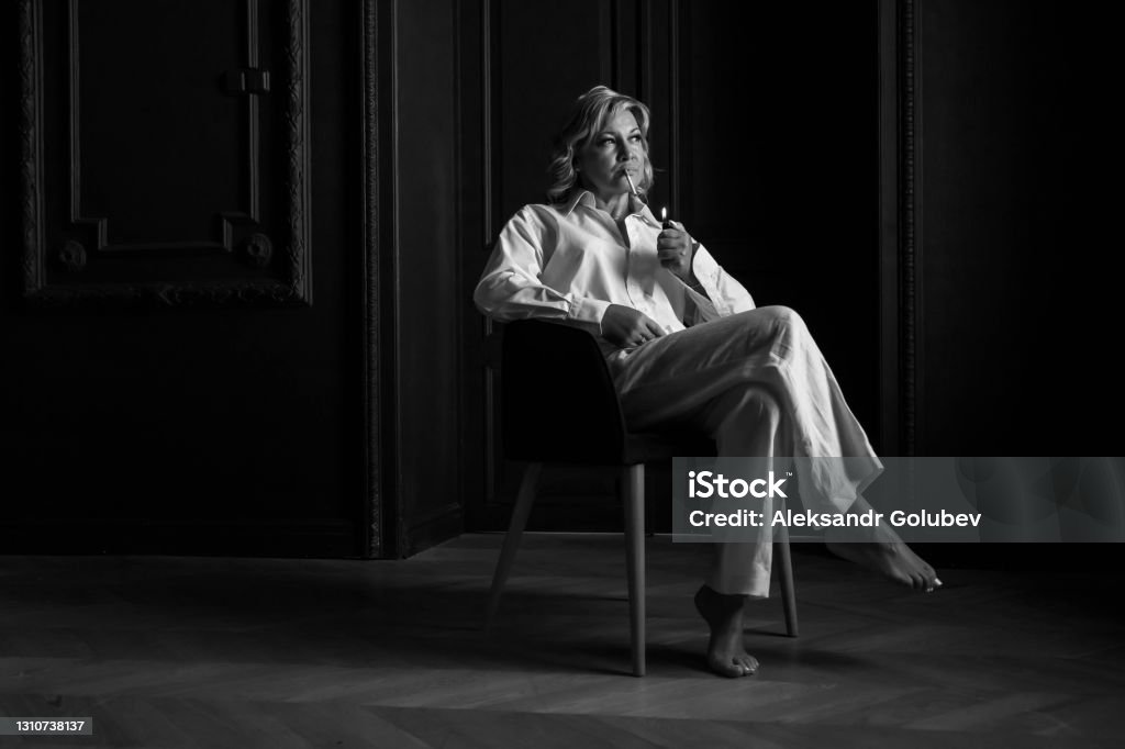 Portrait Photo Cute Middle Aged 45 Years Old Blonde Woman In Domestic